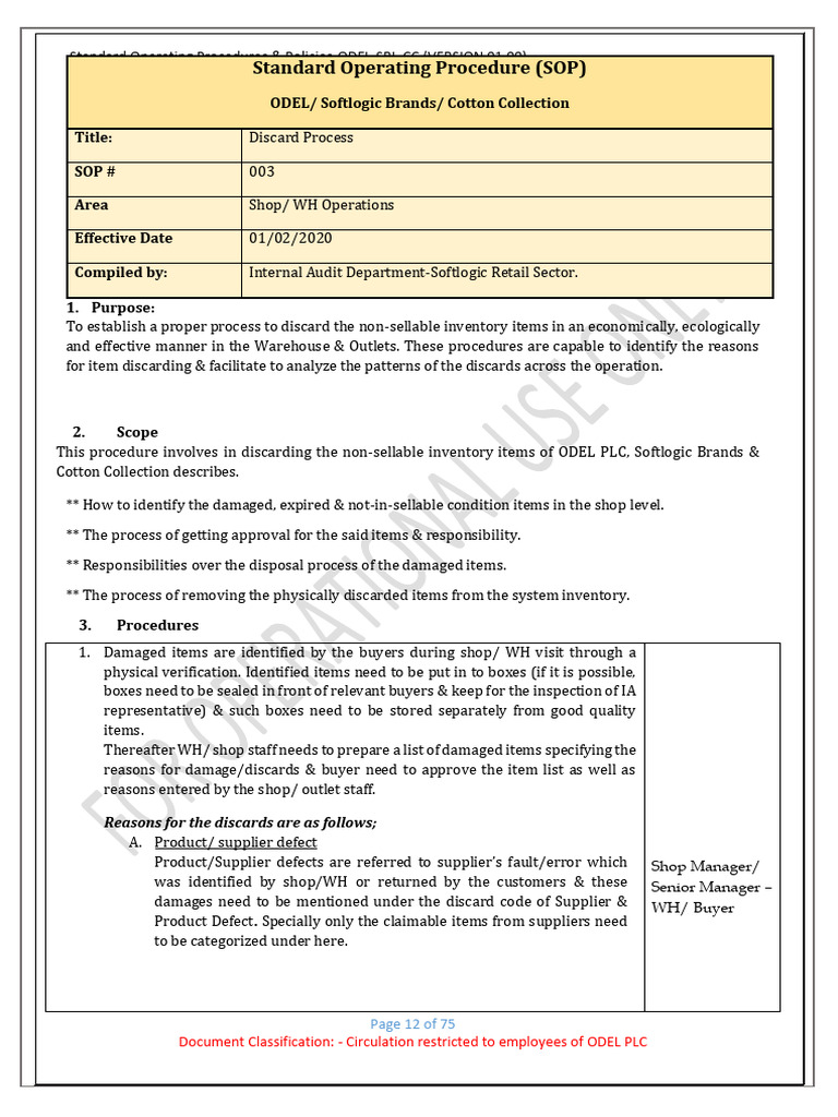 Non-Sellable Inventory Discard SOP | PDF | Inventory