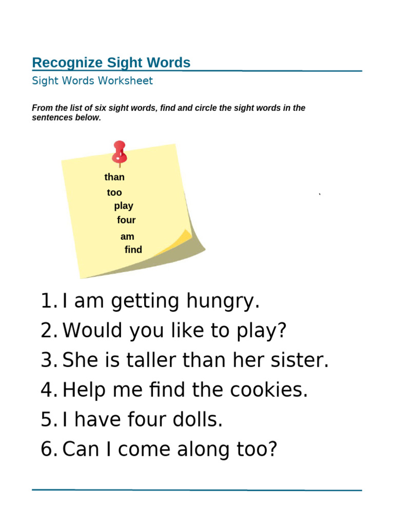 KG Circle Sight Words - 2 | PDF