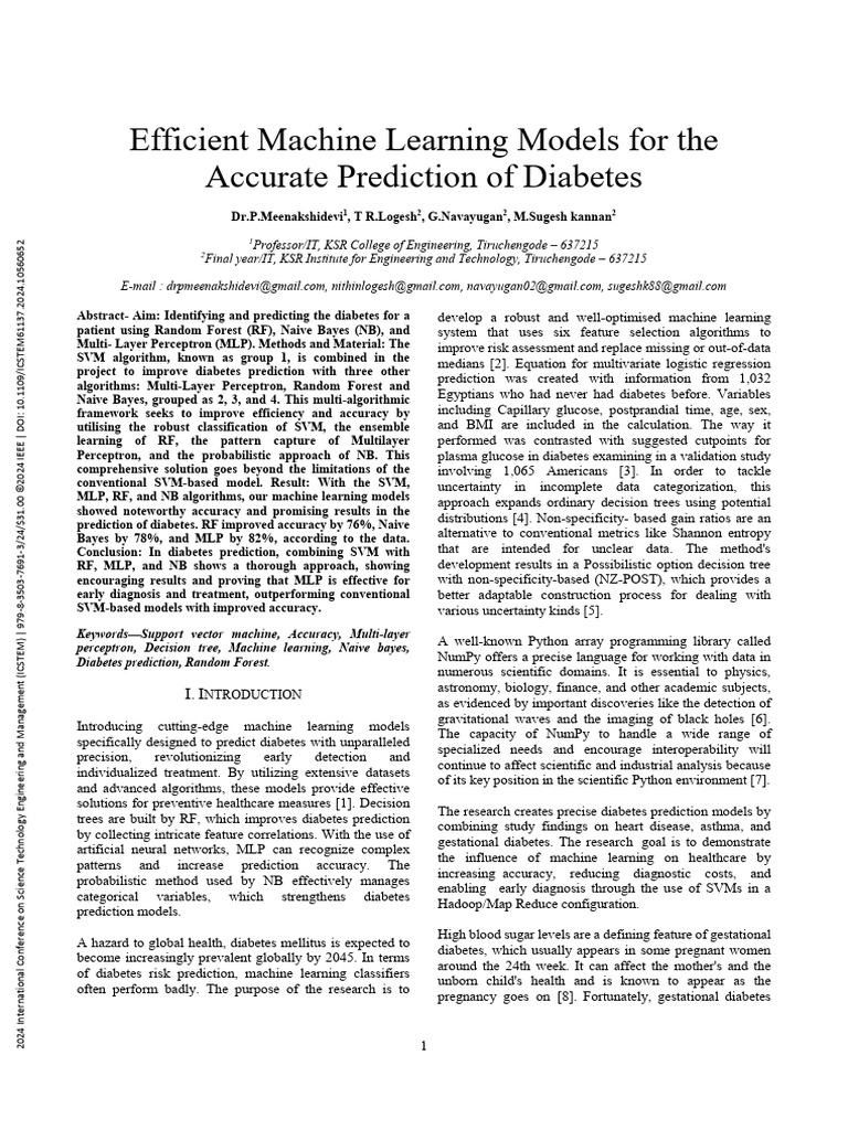 Diabetes Prediction with Machine Learning | PDF | Machine Learning ...