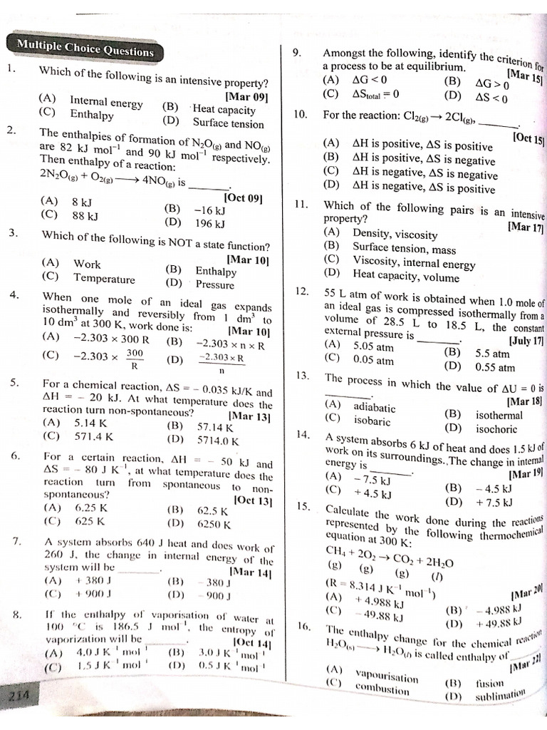 Chemical Thermodynamics PYQ (Theory) | PDF