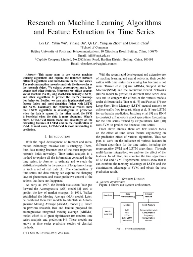Research On Machine Learning Algorithms and Feature Extraction For Time Series | PDF | Support ...