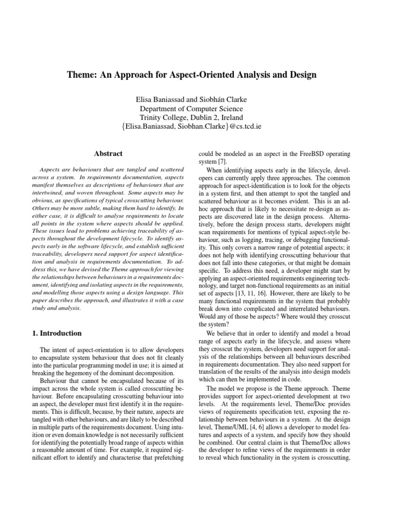 Theme An Approach For Aspect Oriented Analysis And Design Pdf