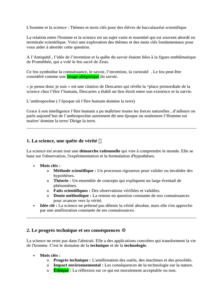 Thèmes clés : Homme et science au bac | PDF | Science | Méthode ...