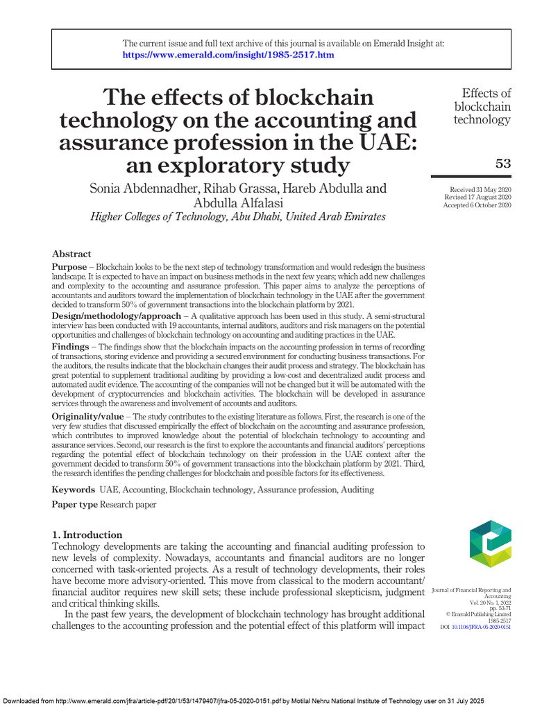 The Effects of Blockchain Technology On The Accounting and Assurance Profession in The UAE: An ...