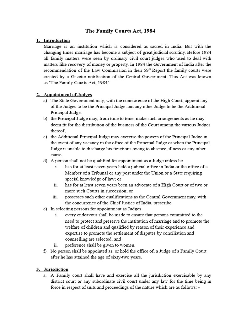 Overview of the Family Courts Act, 1984 | PDF | Judgment (Law) | Marriage