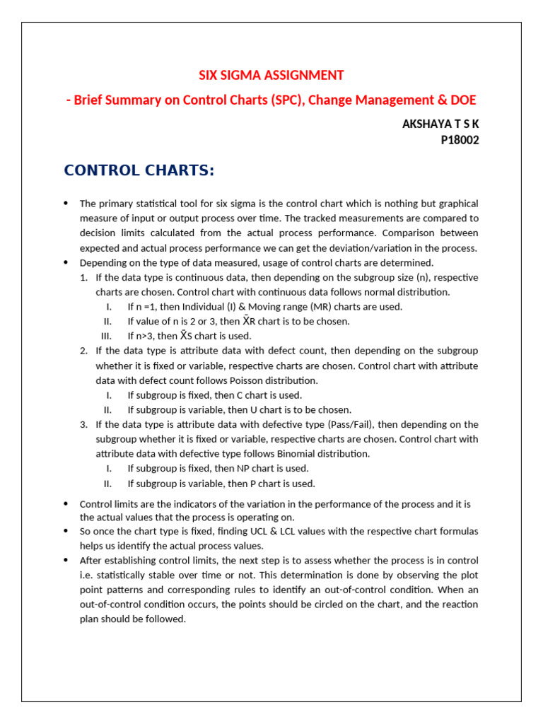 Six Sigma Control Charts & Change Management | PDF | Experiment | Variance