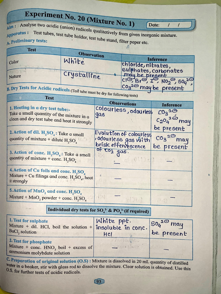 Tests for Acidic Radicals in Mixture | PDF | Chemical Substances ...