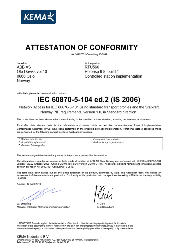 3.RTU 560 KEMA Certification | PDF | Computer Standards | Telecommunications