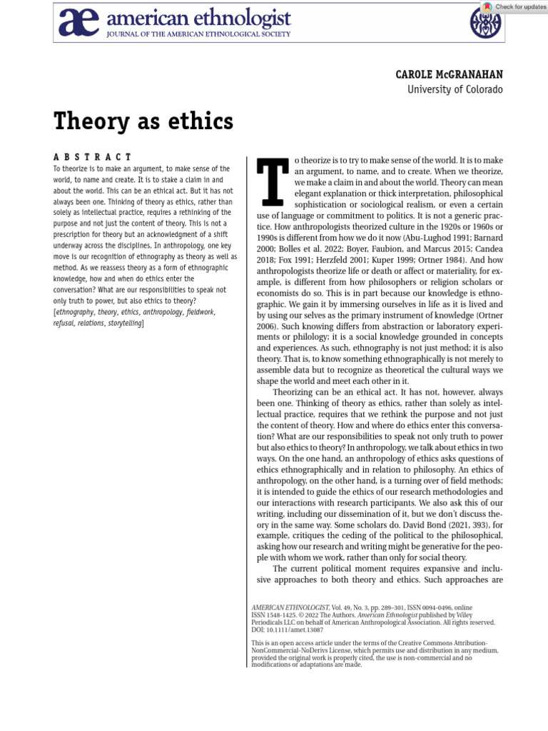 American Ethnologist - 2022 - McGRANAHAN - Theory as Ethics | PDF ...