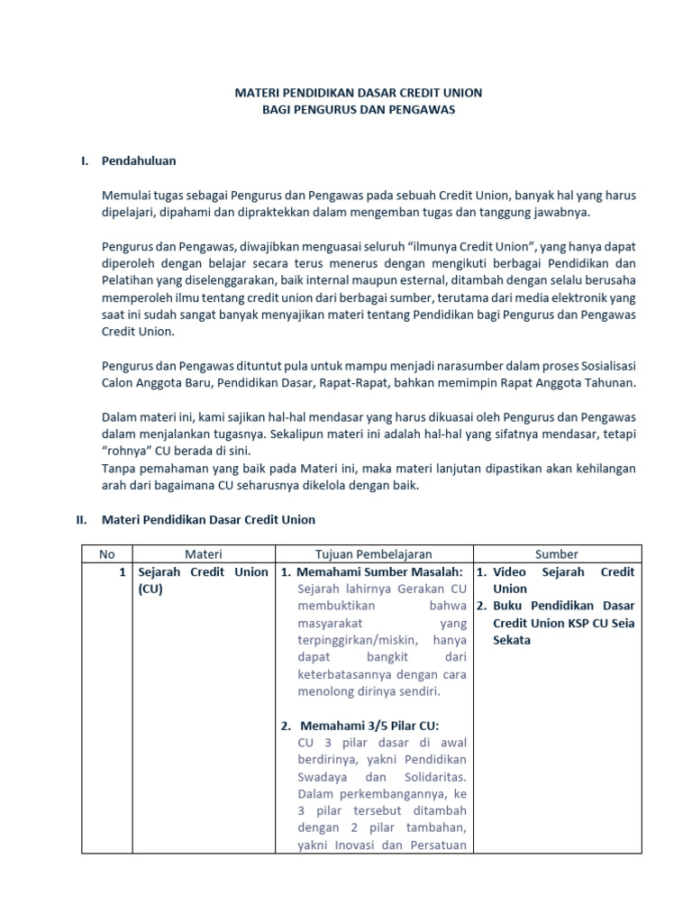 Materi Pendidikan Dasar Credit Union | PDF