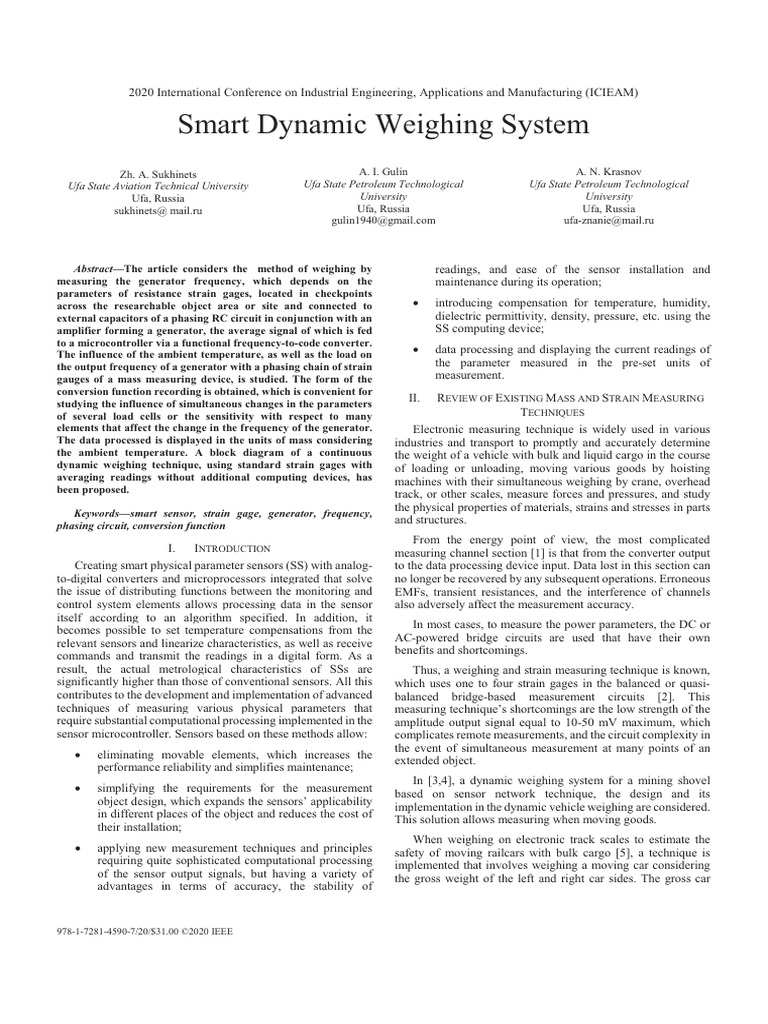 Smart Dynamic Weighing System Design | PDF | Sensor | Weighing Scale
