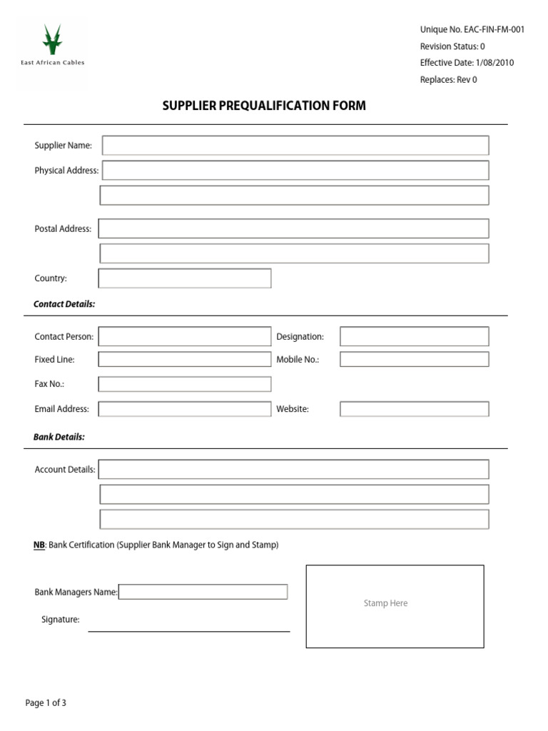 Eac Supplier Prequalification Form 2018 | PDF