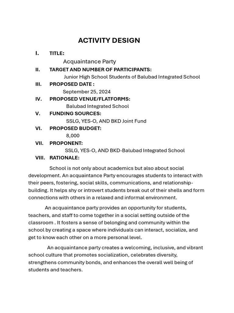 Acquaintance - Activity Design | PDF | Human Communication | Social ...