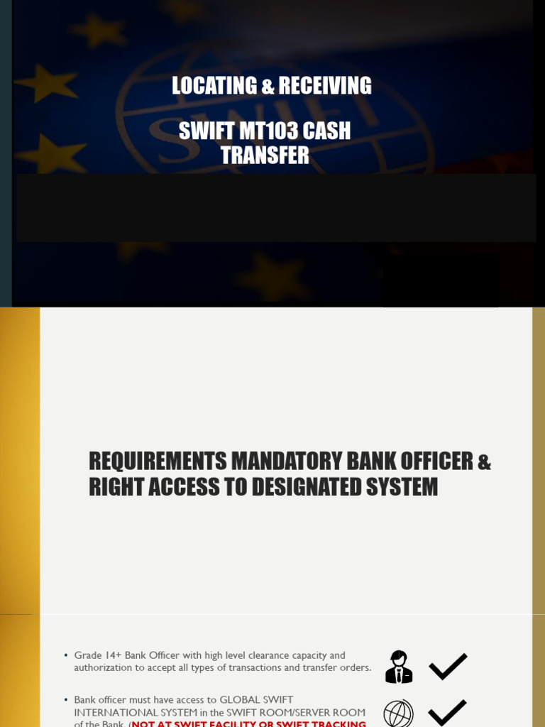 MT103 Cash Transfer Processing Guide | PDF | Banks | Banking