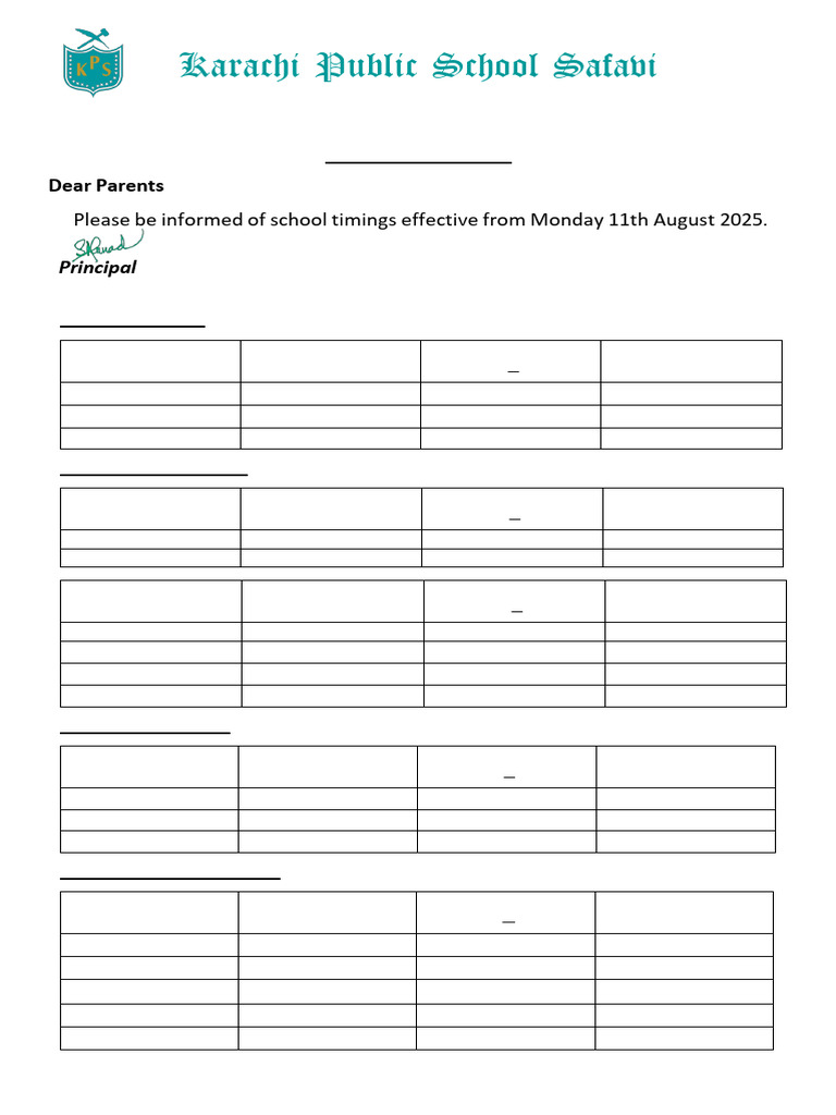 New Session 2025-26 School Timings | PDF