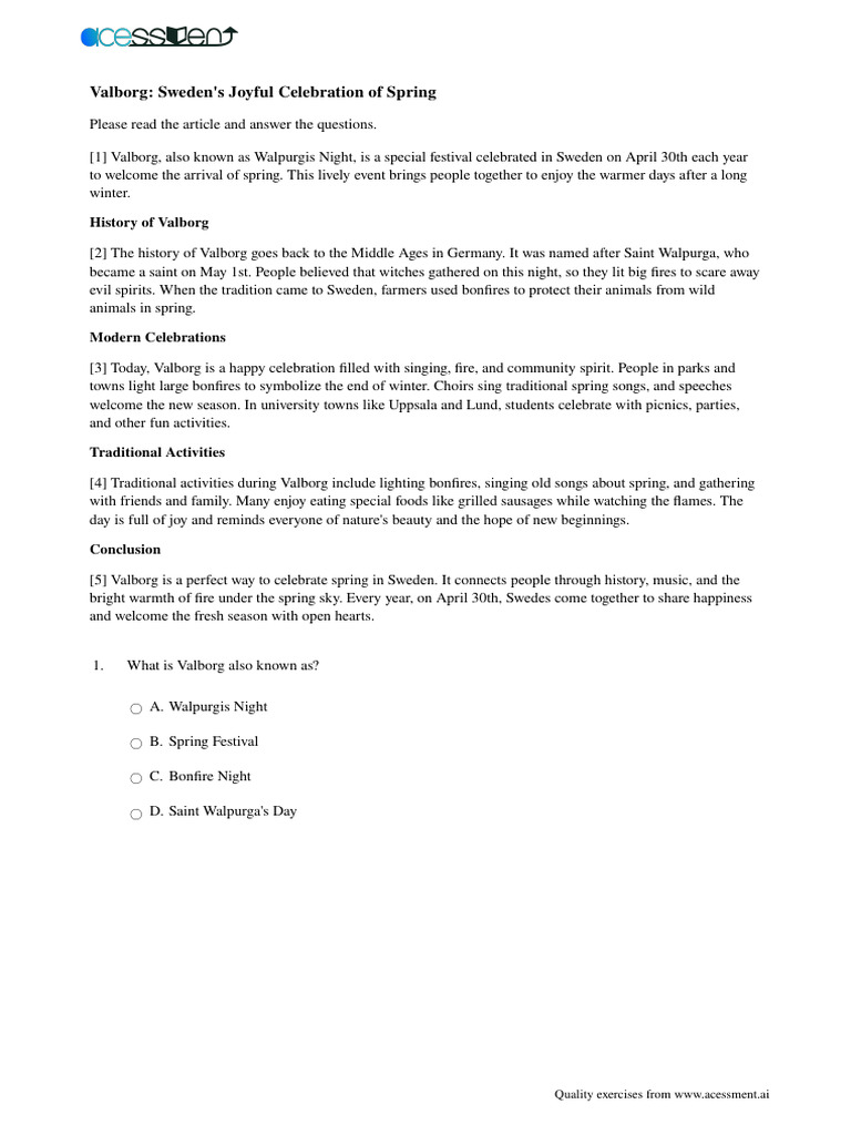 P6 Reading Sample Exercise | PDF | Observances | Traditions