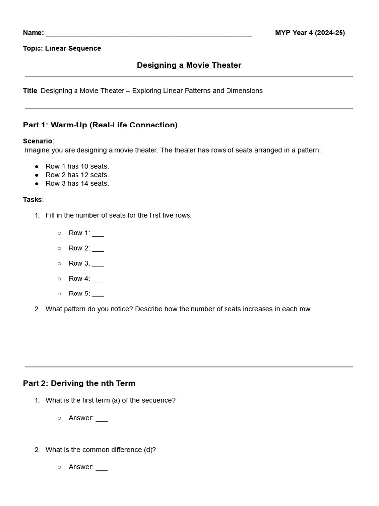 Designing A Movie Theater - Linear Sequence | PDF | Mathematical ...
