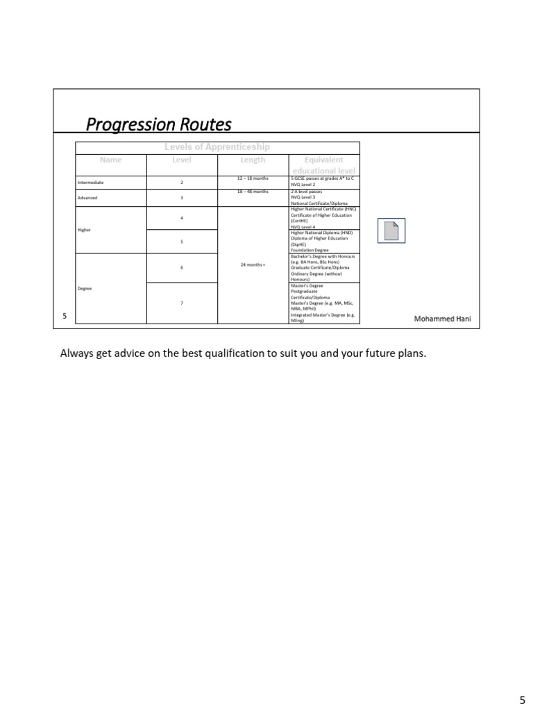 Apprenticeship Levels and Progression Routes | PDF