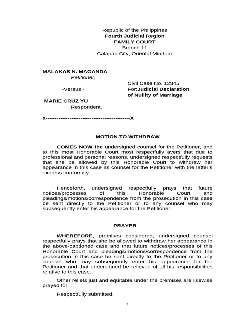 Form No. 54 Motion To Withdraw As Counsel With The Conformity of The ...