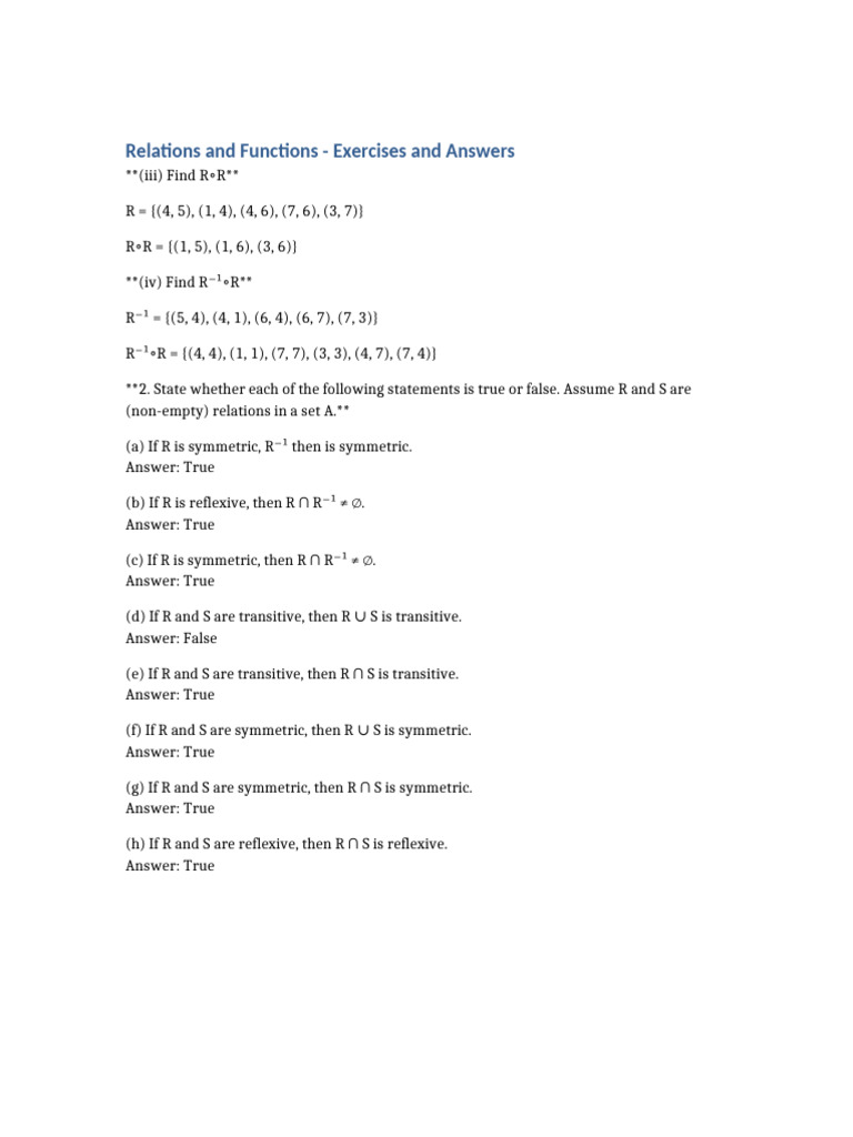 Relations and Functions Answers | PDF