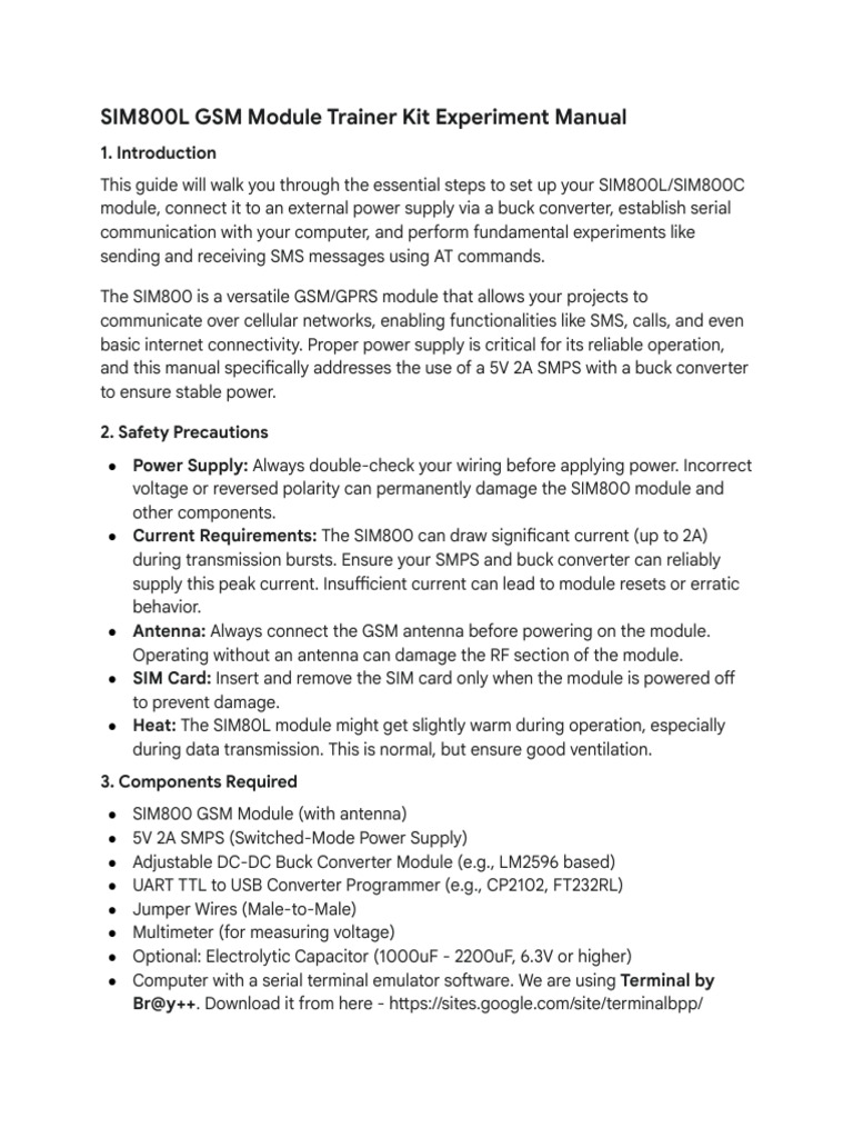 Manual_ SIM800L GSM Module Trainer Kit Experiment | PDF ...