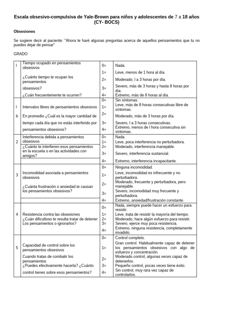 Escala CY - BOCS | PDF | Ansiedad | Enfermedades y trastornos