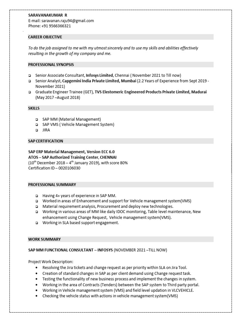 SAP MM Consultant Resume Summary | PDF | Computing