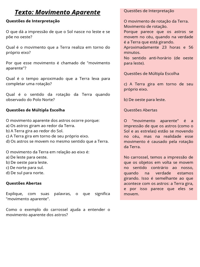 Atividade Avaliativa Movimento Aparente e Lua | PDF | Lua | Terra