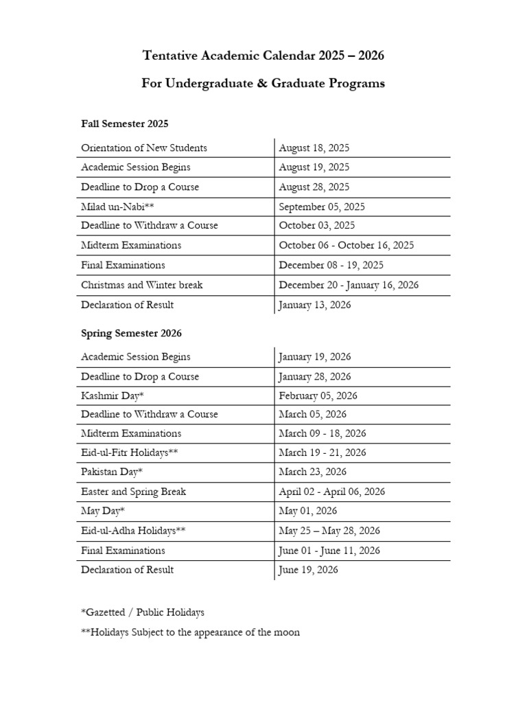 Tentative Academic Calendar 2025-26 | PDF