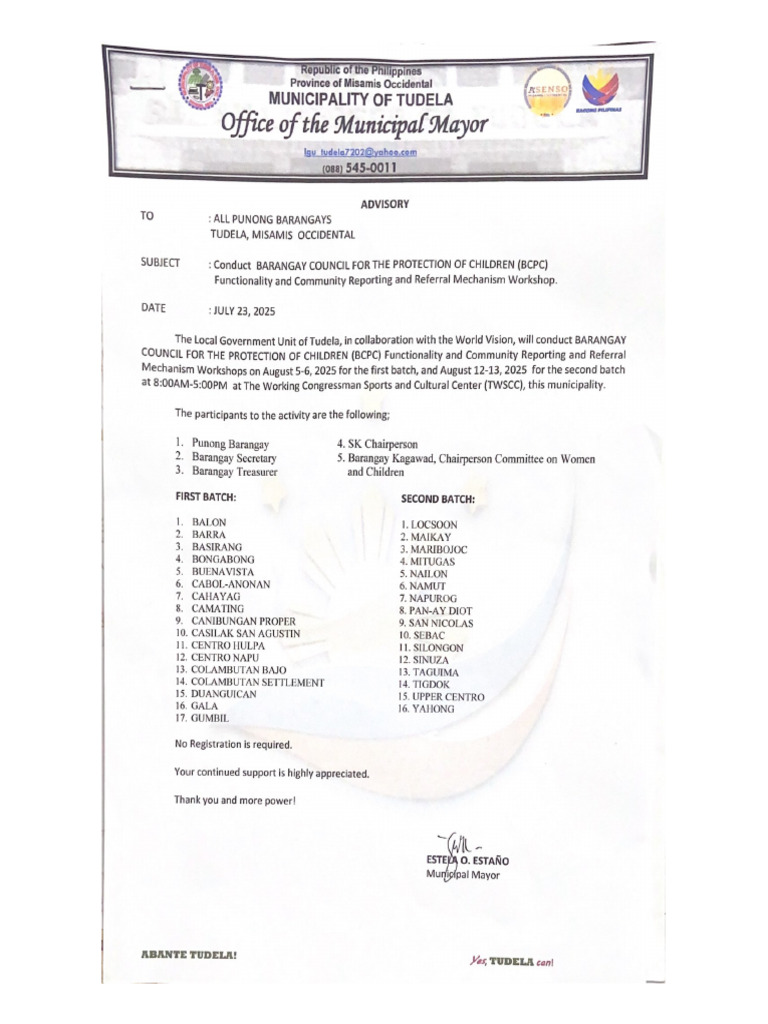 Advisory To Barangay Captains | PDF
