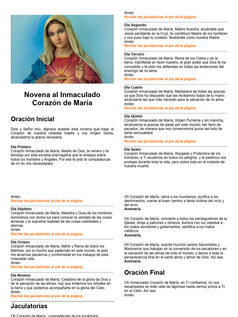 Novena Al Inmaculado Corazón de María | PDF | Salvación | Teología