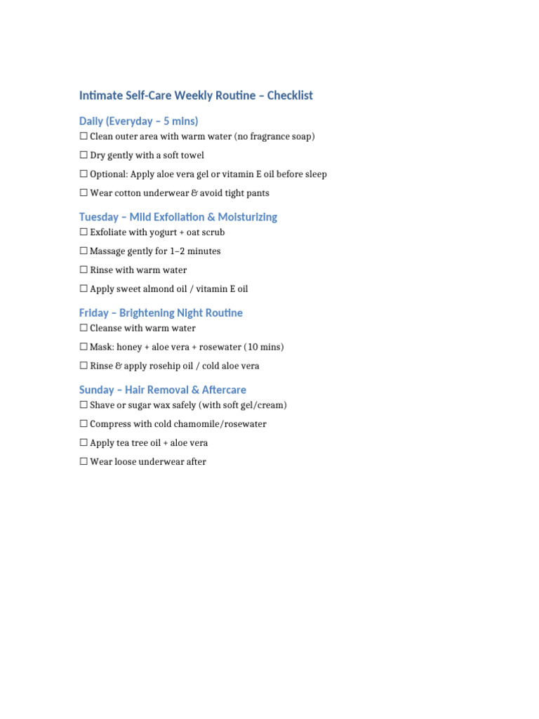 Intimate Self Care Checklist | PDF