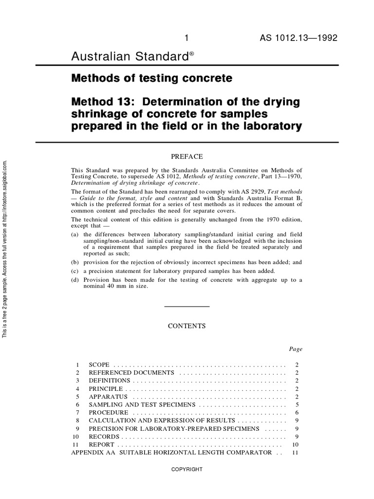 As 1012.13-1992 Methods of Testing Concrete Determination of The Drying ...