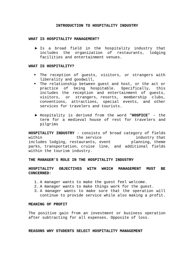 Introduction To Hospitality Industry | PDF | Restaurants | Employment