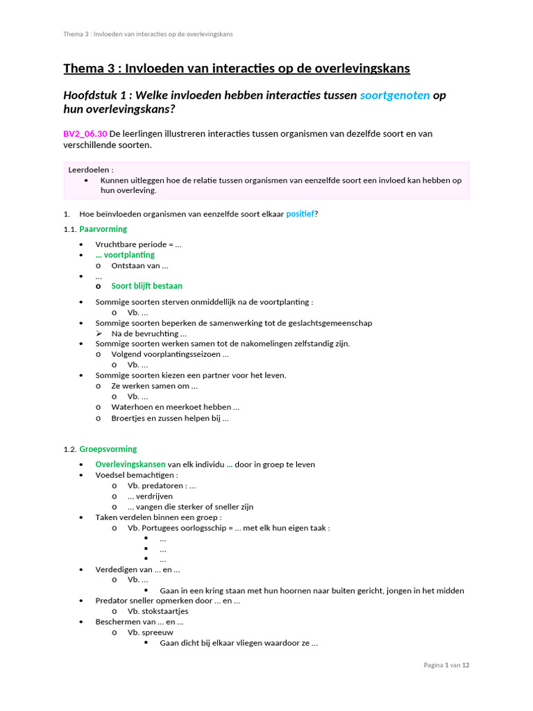 Samenvatting - Invloed Van Interacties Op de Overlevingskans | PDF