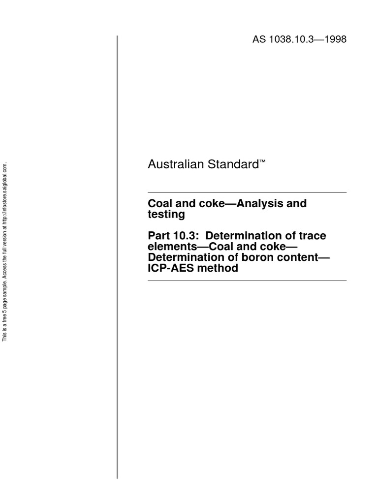As 1038.10.3-1998 Coal and Coke - Analysis and Testing Determination of ...