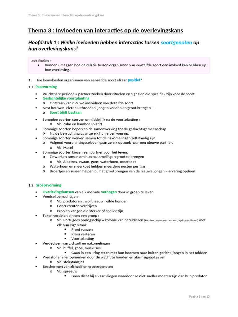 Samenvatting - Invloed Van Interacties Op de Overlevingskans | PDF