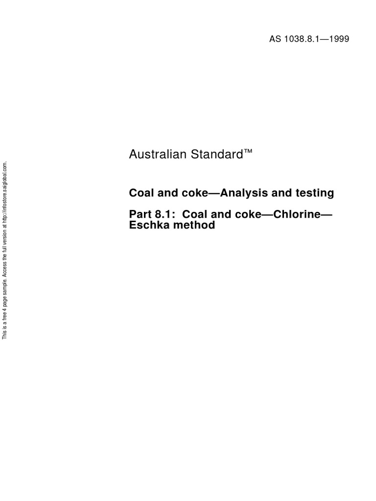 As 1038.8.1-1999 Coal and Coke - Analysis and Testing Coal and Coke ...