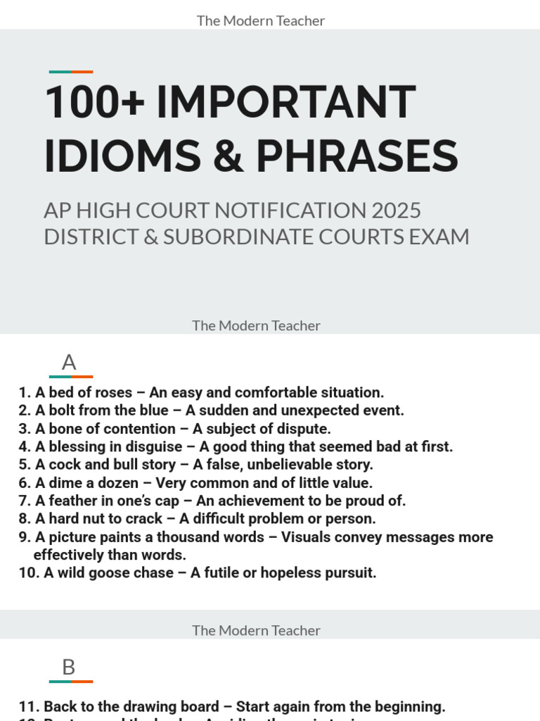 100 Idioms & Phrases-The Modern Teacher | PDF