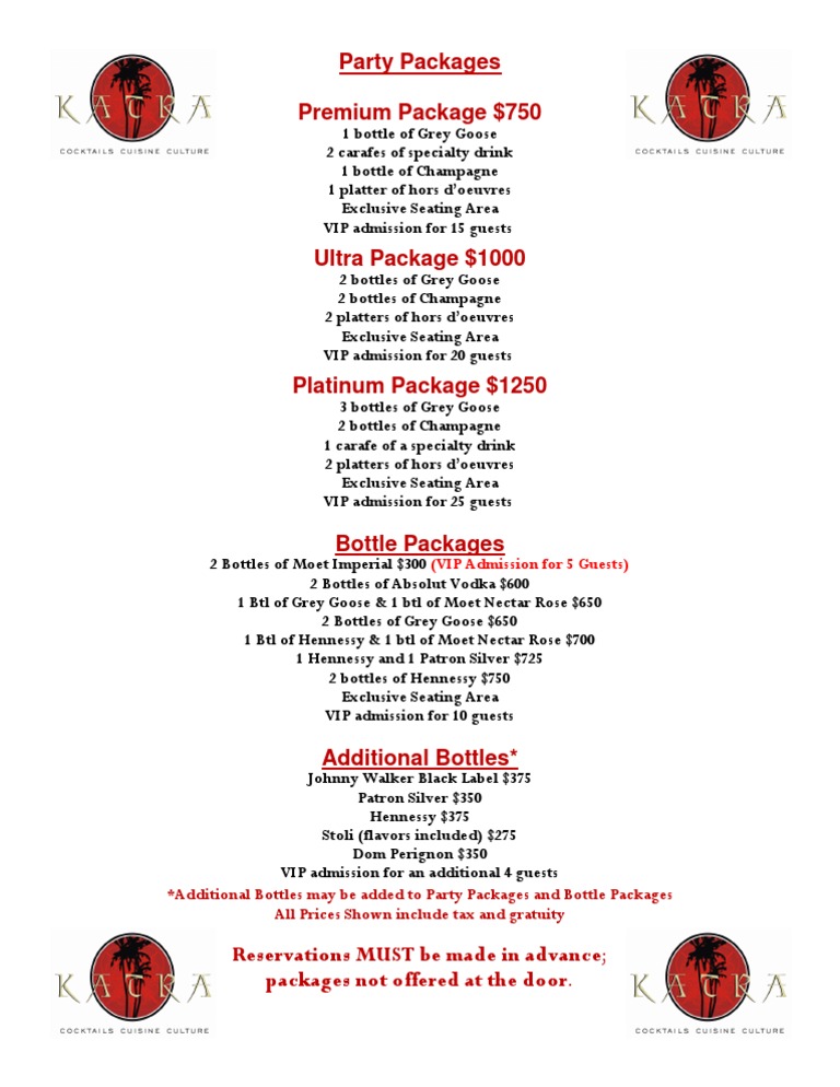 Katra Lounge Party Packages Overview | PDF