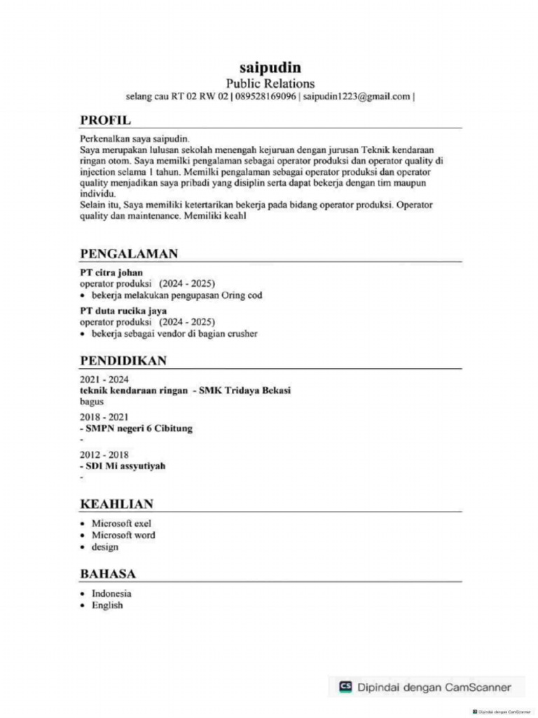 CV - Saipudin 11zon (1) Compressed | PDF