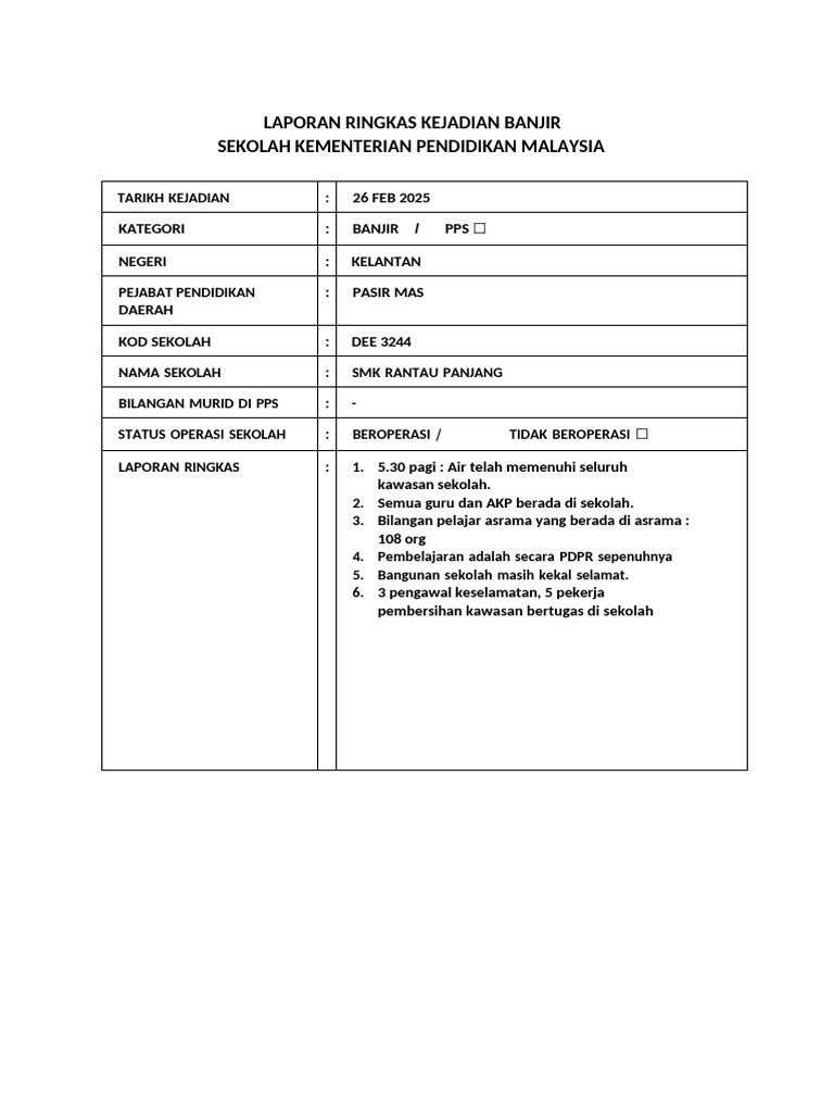 Laporan Ringkas Bencana SMKRP | PDF