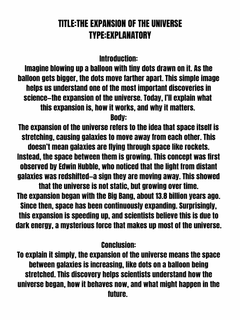 Imagine Blowing Up A Balloon With Tiny Dots Drawn On It. As The Balloon ...