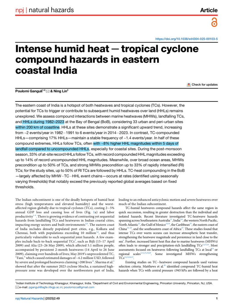 Humid Heat Hazard in Eastern Coast of India (Dr. Ganguli) | PDF | Heat ...