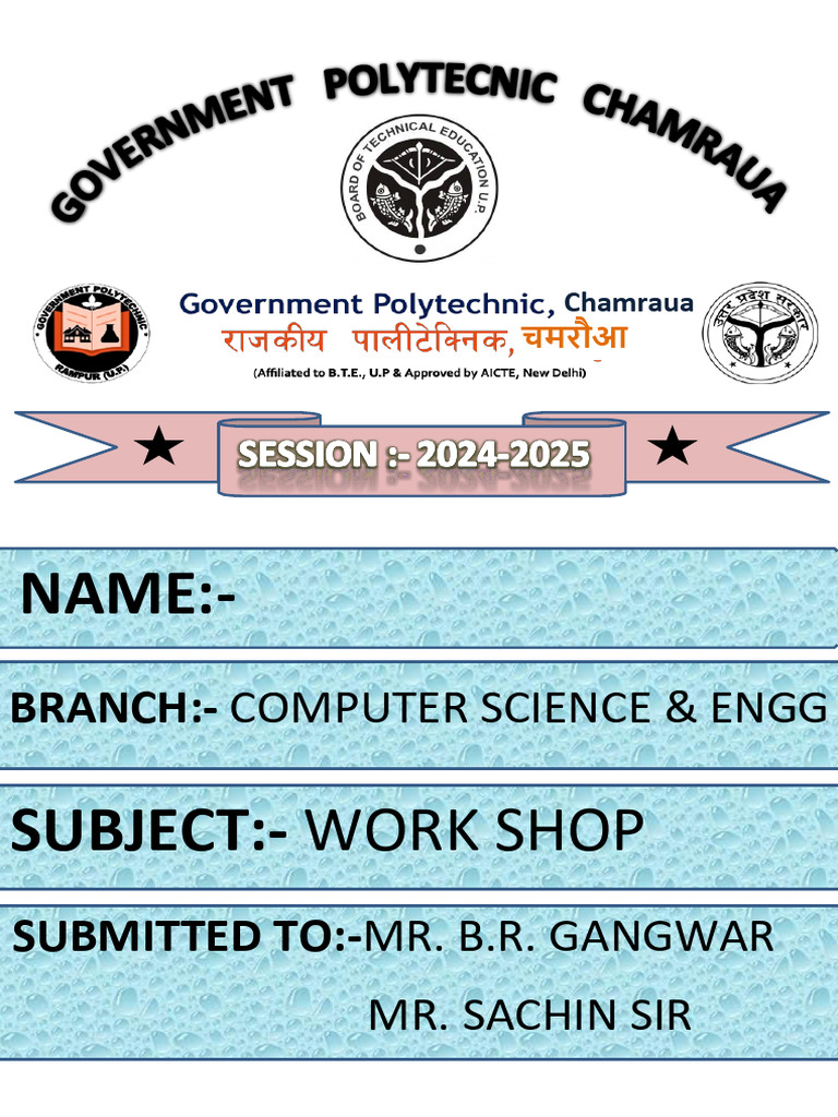 Workshop For 1 ST Year Polytechnic Students Front Page | PDF