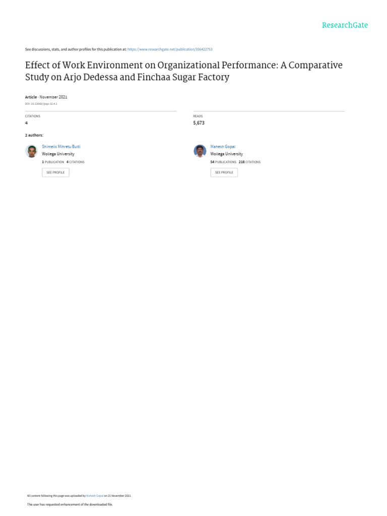 Effect of Work Environment On Organizational Performance: A Comparative ...