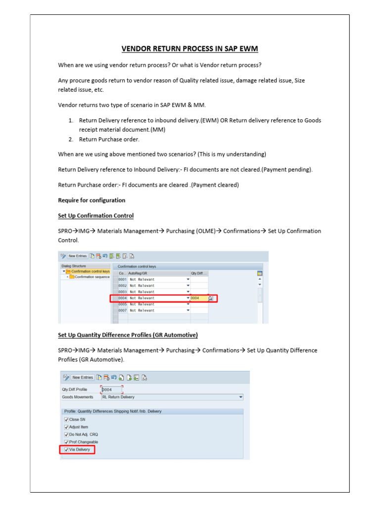 SAP EWM Vendor Return Process Guide | PDF | Warehouse | Supply Chain ...