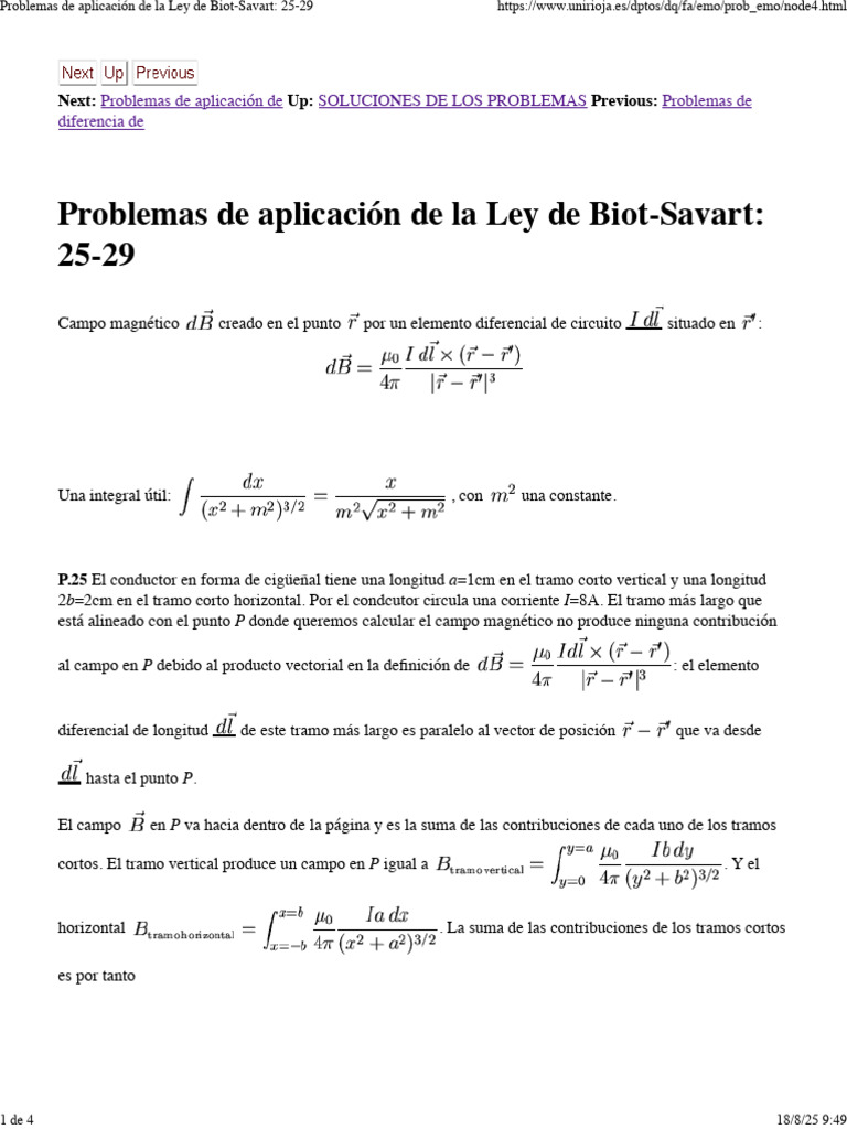 Problemas de Aplicación de La Ley de Biot-Savart | PDF | Campo ...