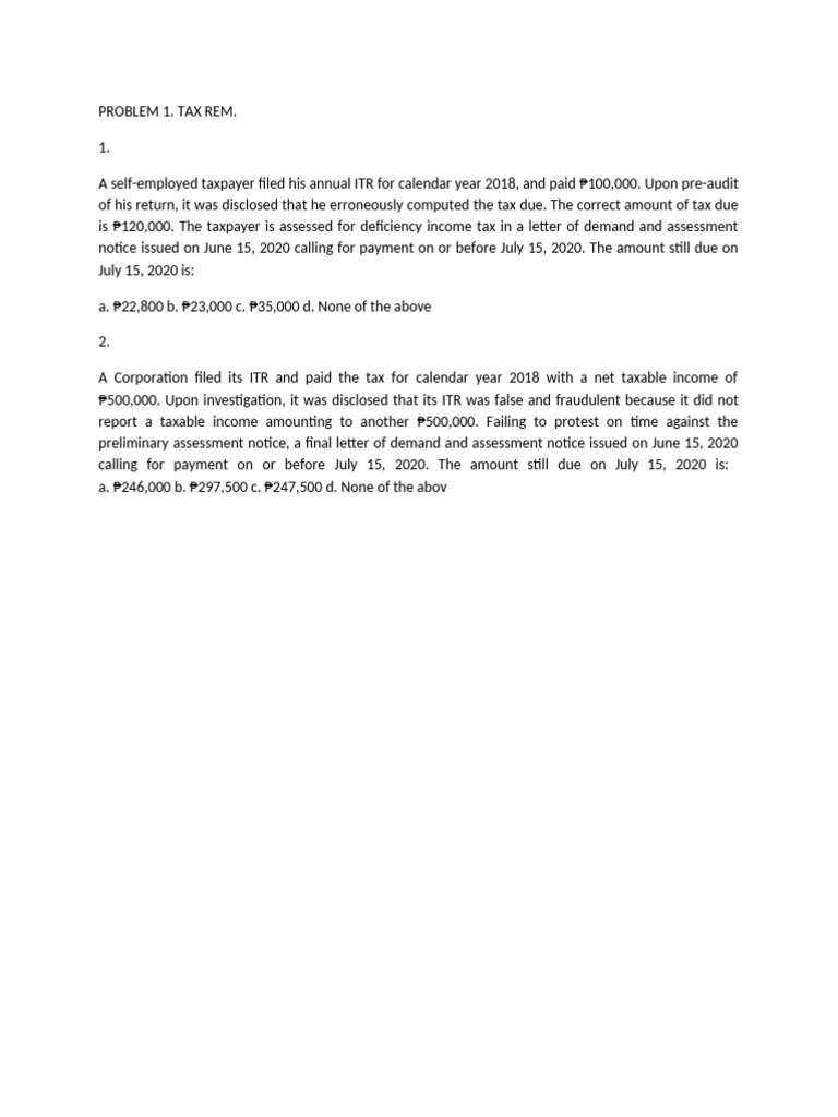 Tax Deficiency Assessment Scenarios | PDF