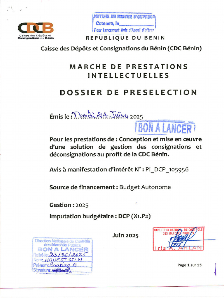 AMI Prestation Conception Solution Gestion CDC-Benin | PDF